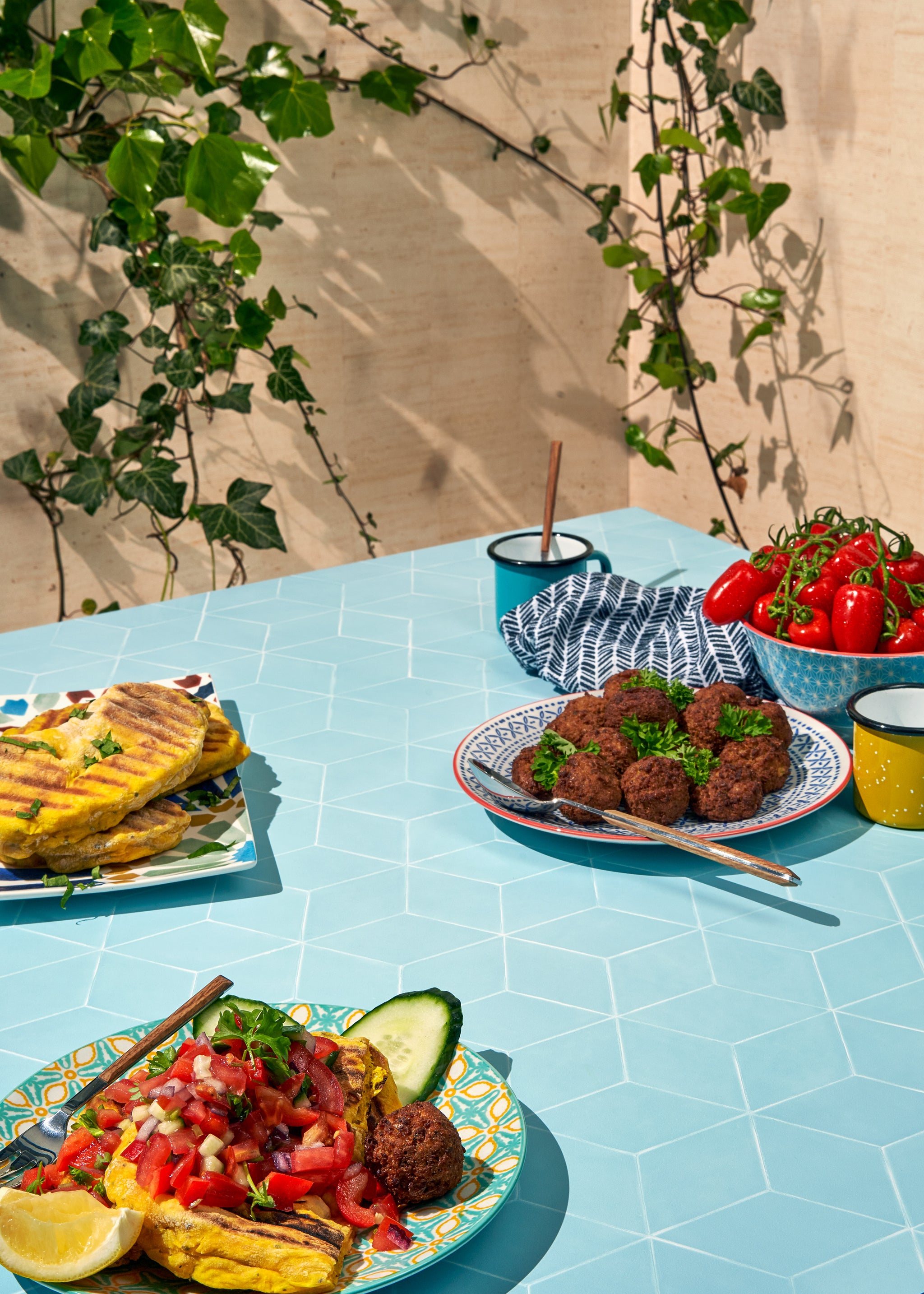 Cyan Tile Vinyl Backdrop for Product & Food Photography – Club Backdrops