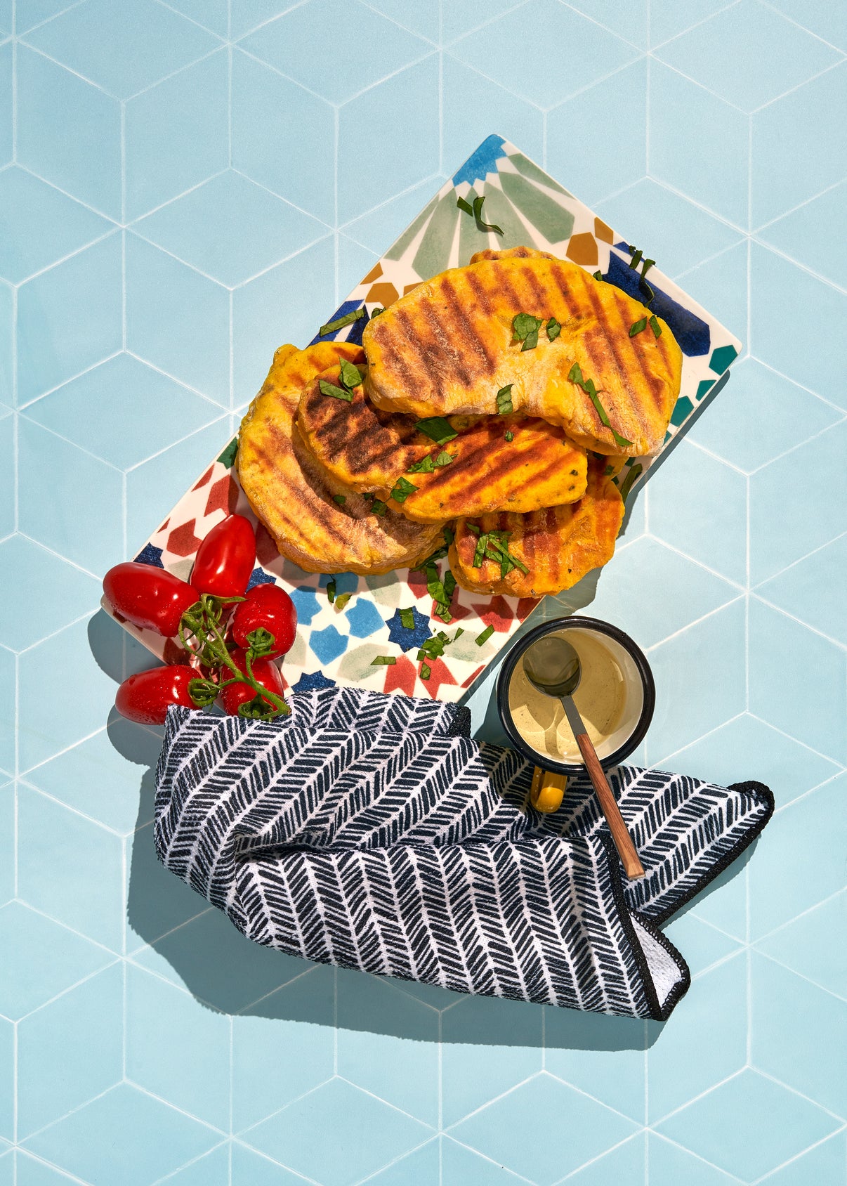 Cyan Tile Vinyl Backdrop for Product & Food Photography – Club Backdrops